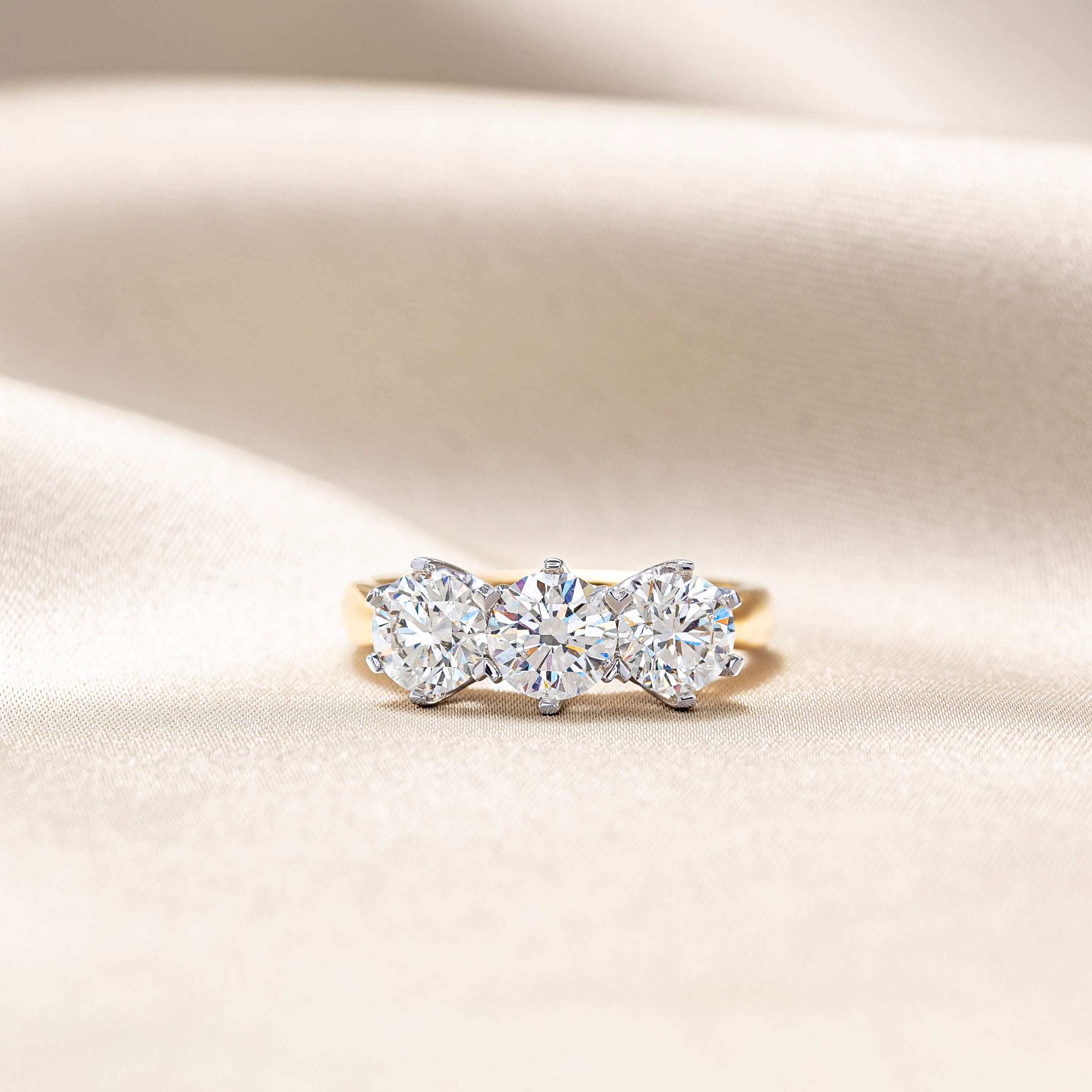 18ct Yellow Gold 3.06ct Diamond Trilogy Ring - Walker & Hall