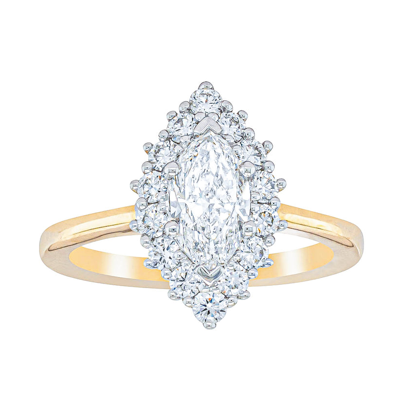 18ct Yellow Gold .90ct Marquise Cut Diamond Belle Ring – Walker & Hall