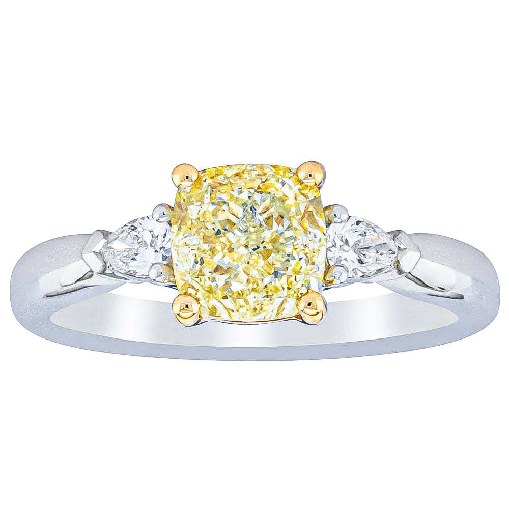 18ct White Gold 1.73ct Cushion Cut Yellow Diamond Ayla Ring – Walker & Hall