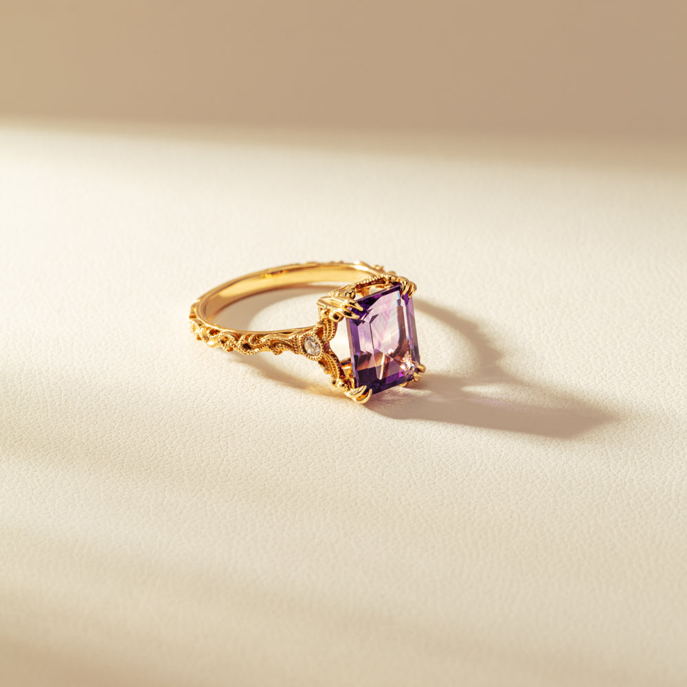 18ct Yellow Gold Amethyst & Diamond Romanov Ring - Walker & Hall