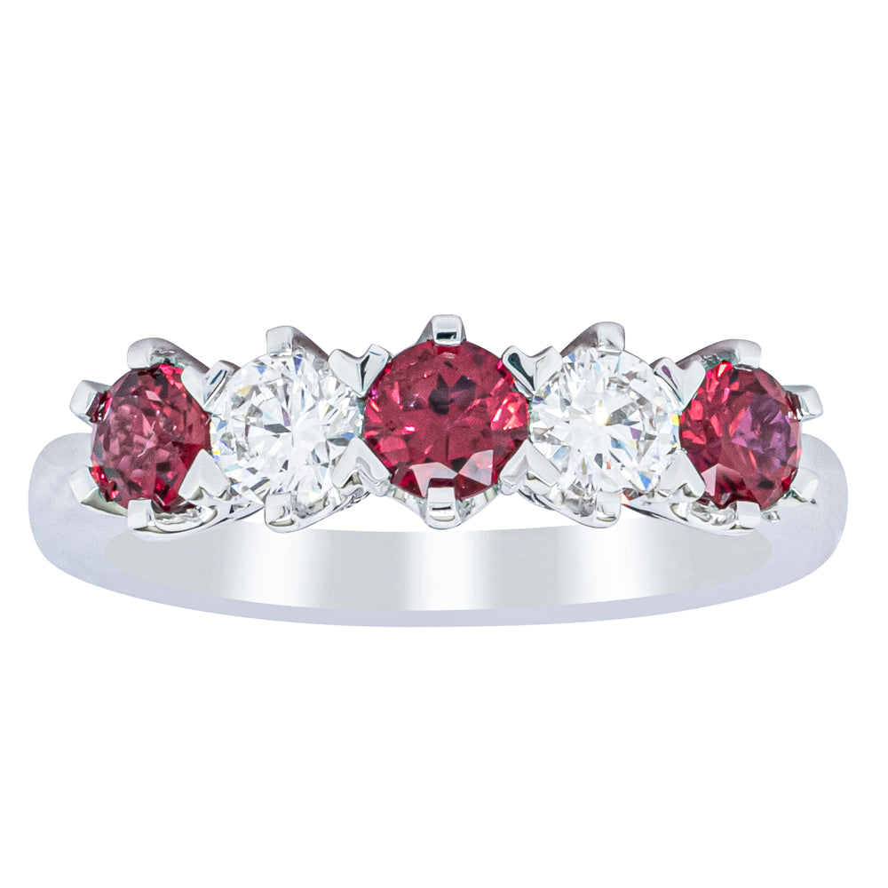 18ct White Gold Ruby & Diamond Pentagon Ring - Walker & Hall