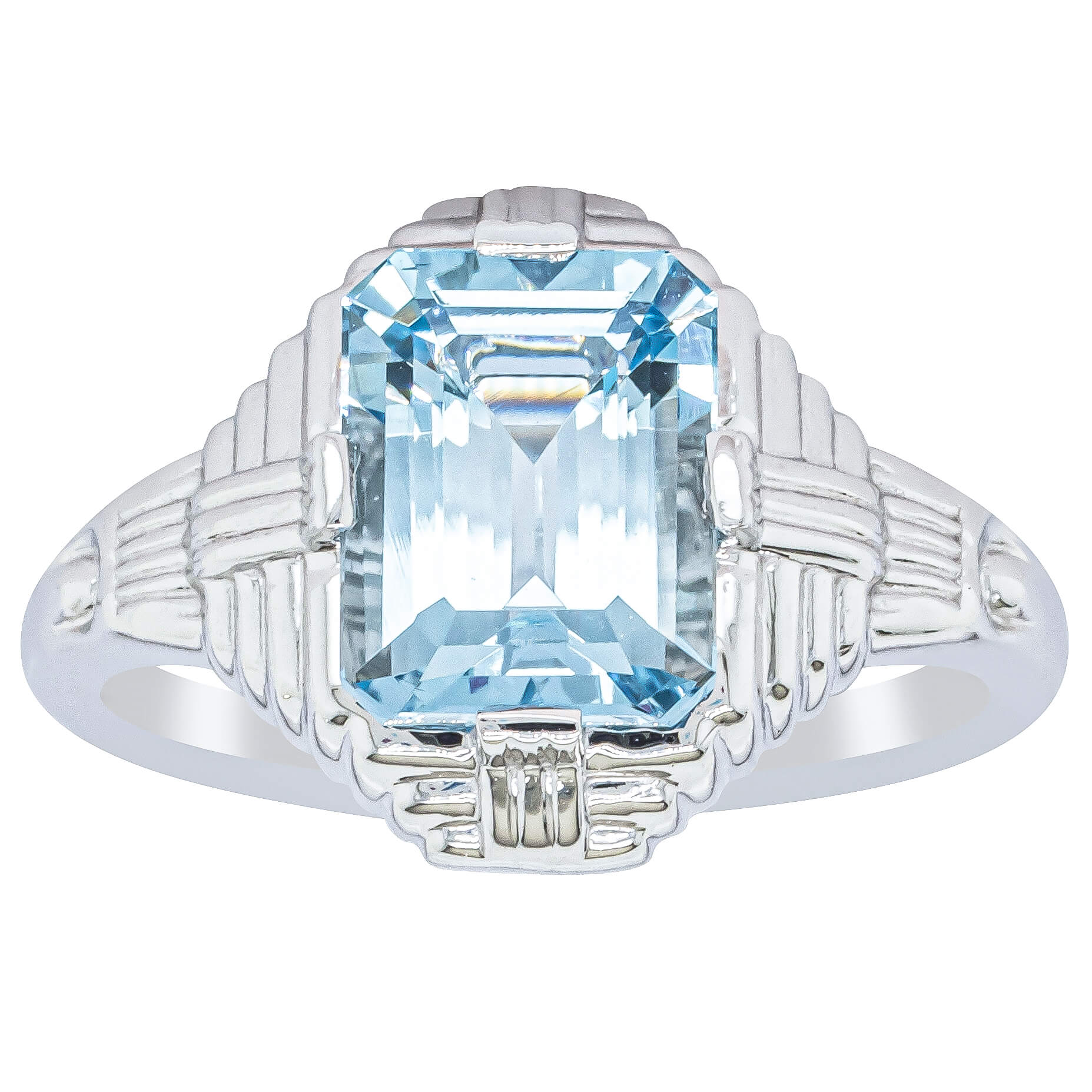 18ct White Gold 2.20ct Aquamarine Nile Ring - Walker & Hall