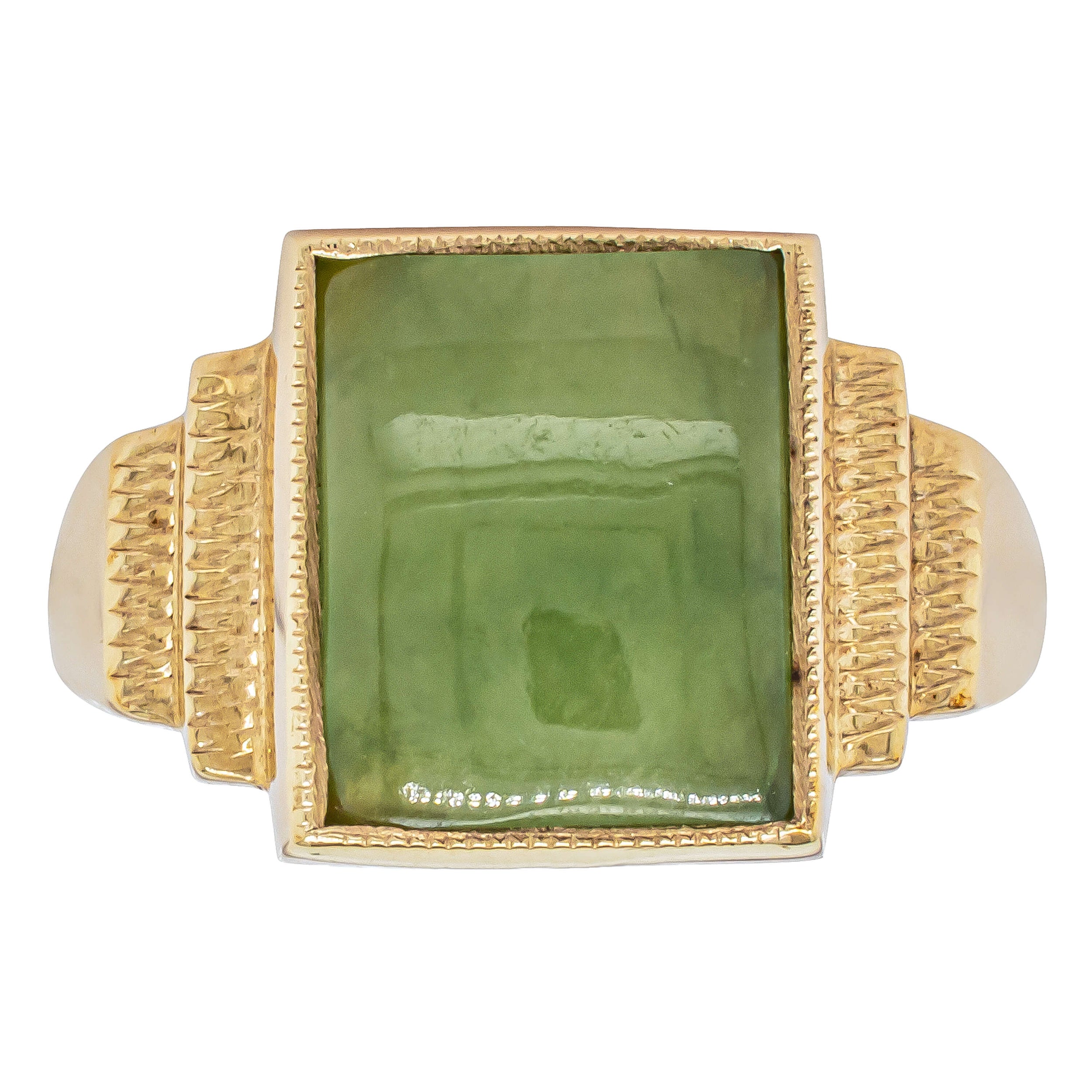 Vintage 9ct Yellow Gold Greenstone Ring - Walker & Hall