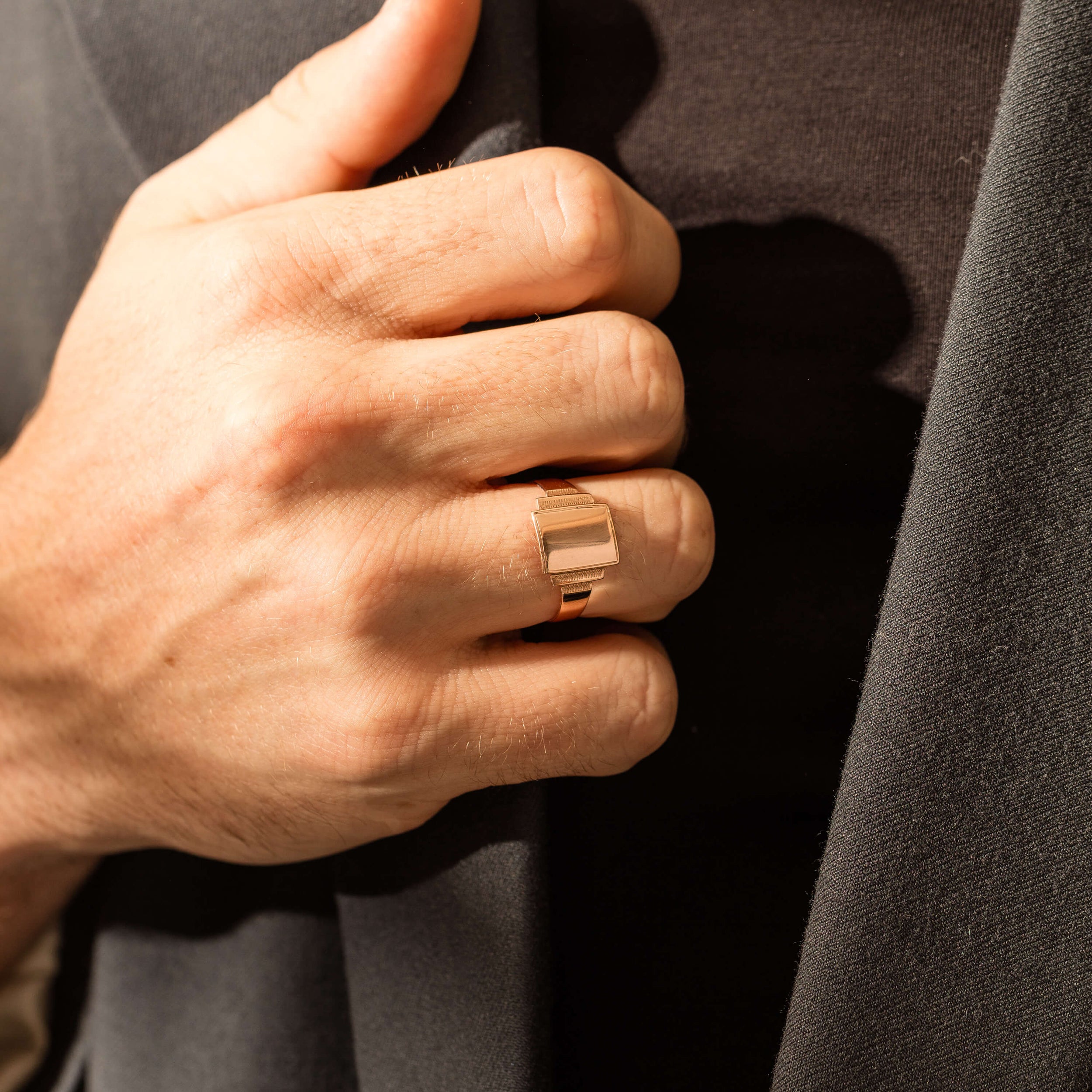 Deja Vu 9ct Rose Gold Rectangular Signet Ring - W&H – Walker & Hall