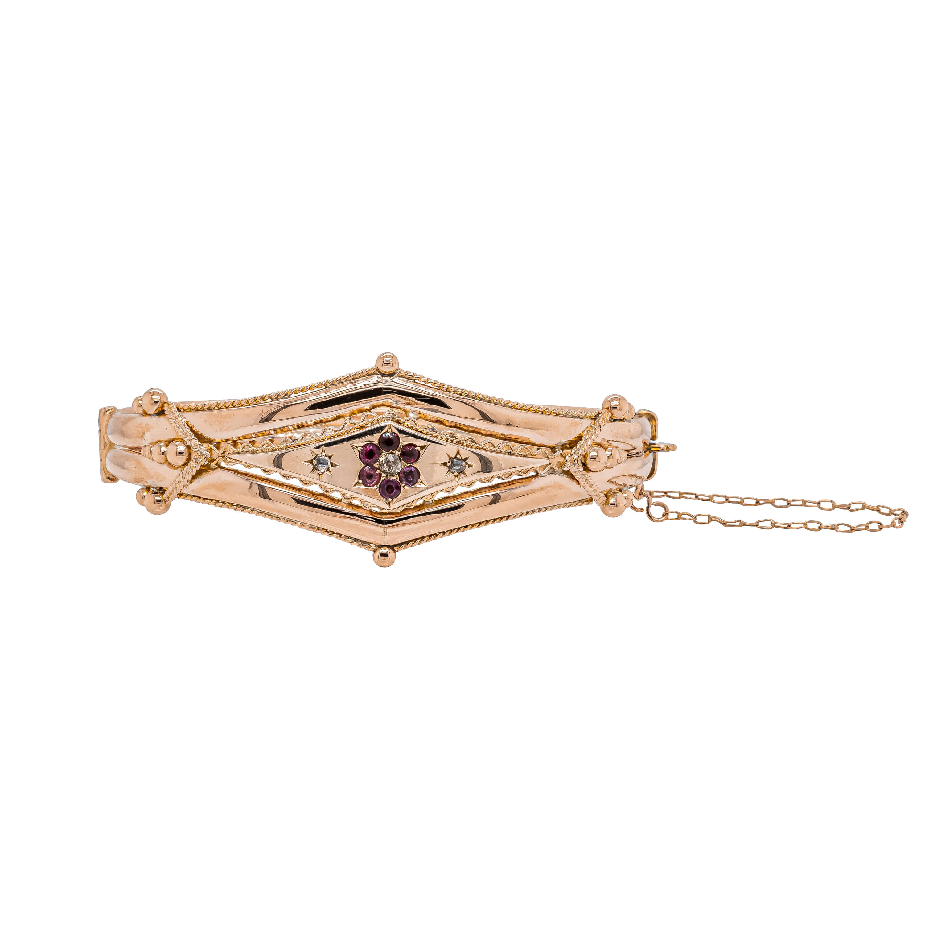 Vintage 9ct Rose Gold Hollow Ruby and Diamond Bangle – Walker & Hall