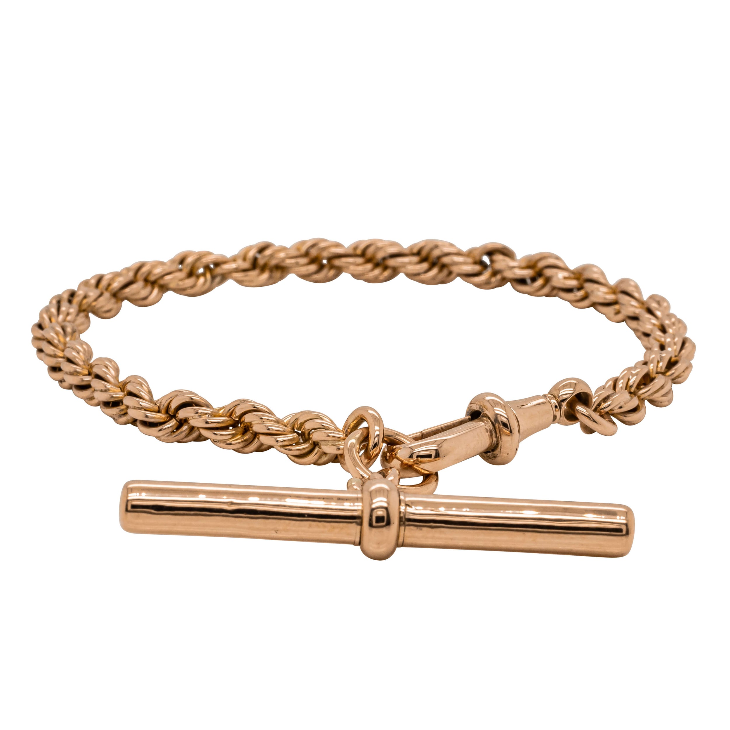 Deja Vu 14ct & 12ct Rose Gold Rope Bracelet with T-Bar – Walker & Hall
