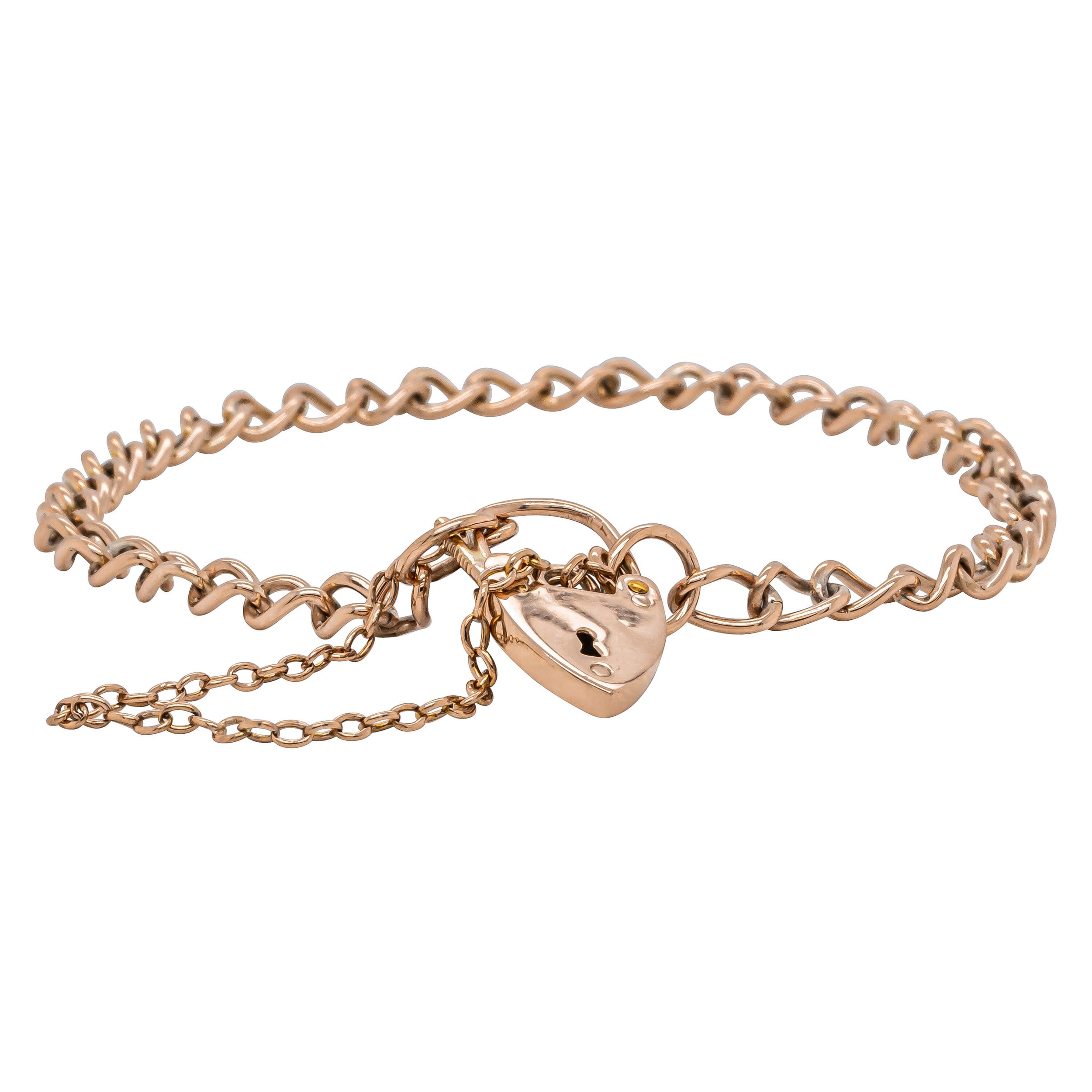 Deja Vu 9ct Rose Gold Curb Bracelet with Flat Padlock 18cm – Walker & Hall