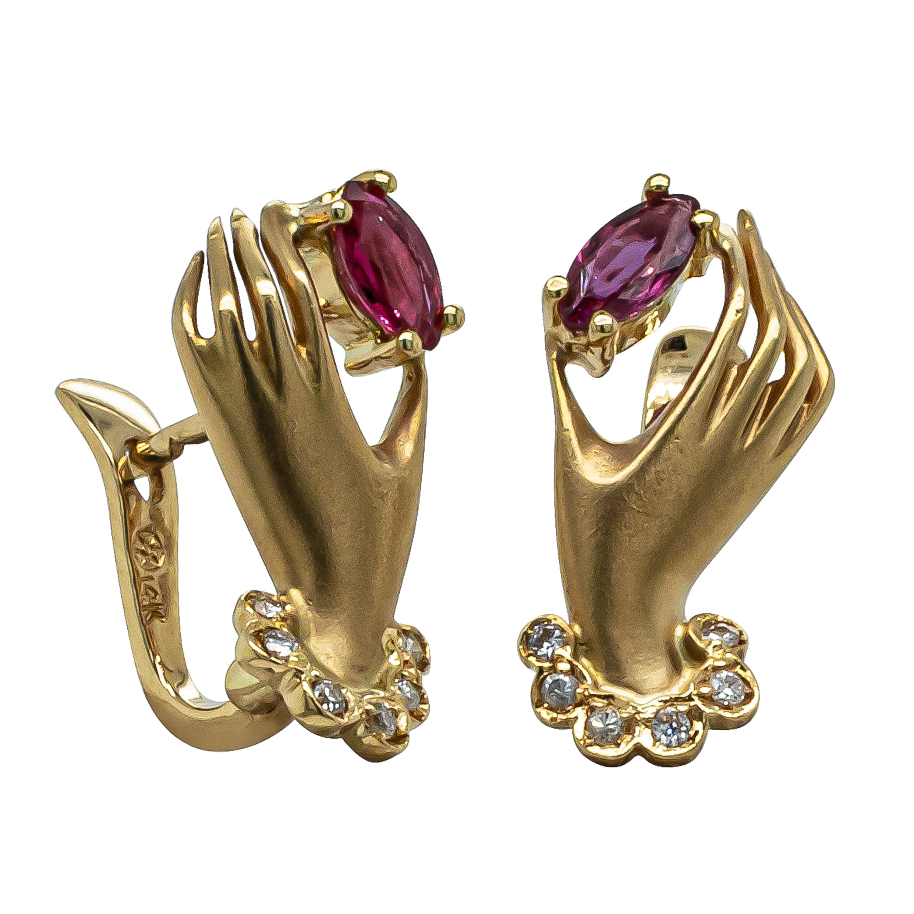 Deja Vu 14ct Yellow Gold Ruby and Diamond Hand Earrings – Walker & Hall