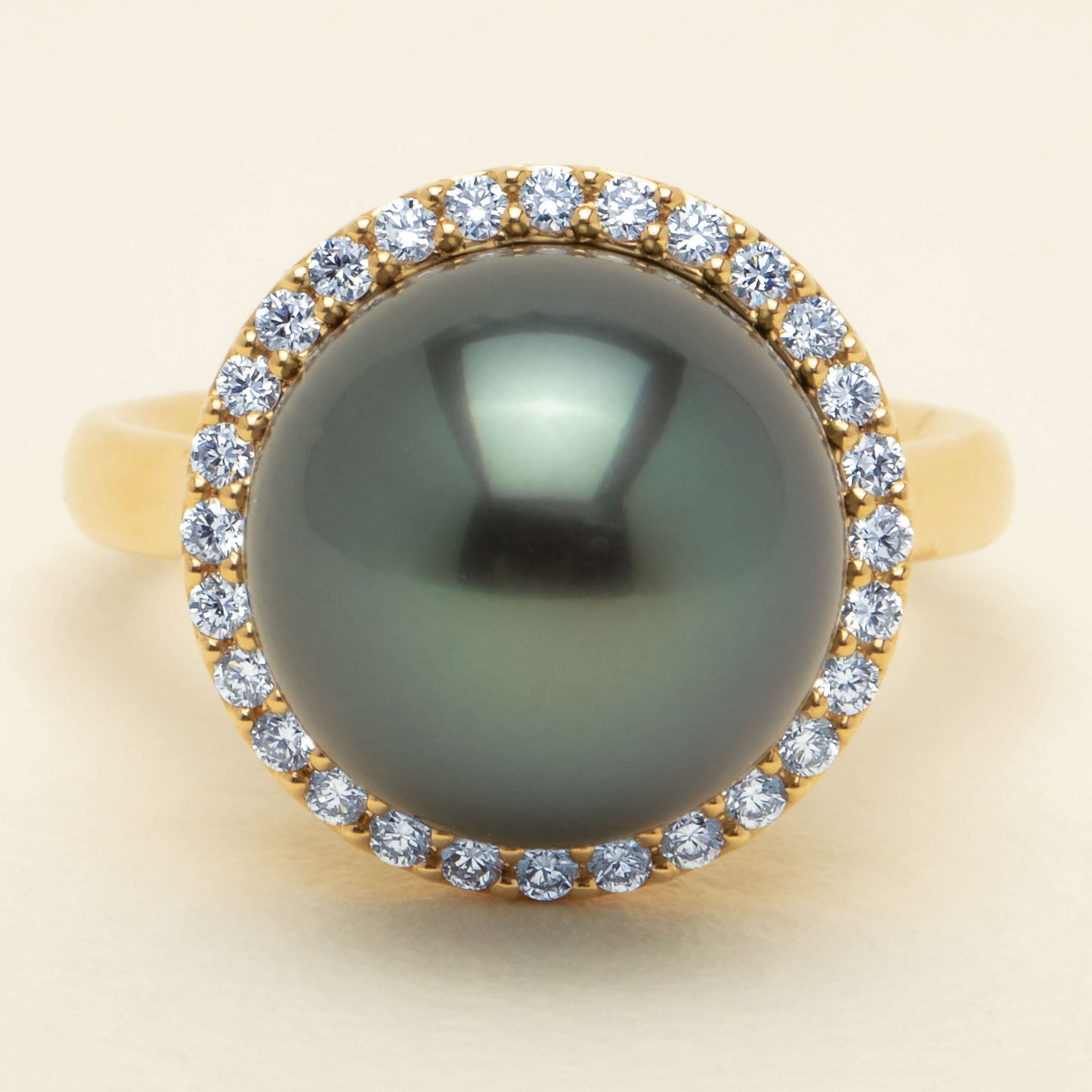 18ct Yellow Gold 12.8mm Tahitian Pearl Diamond Callisto Ring – Walker ...