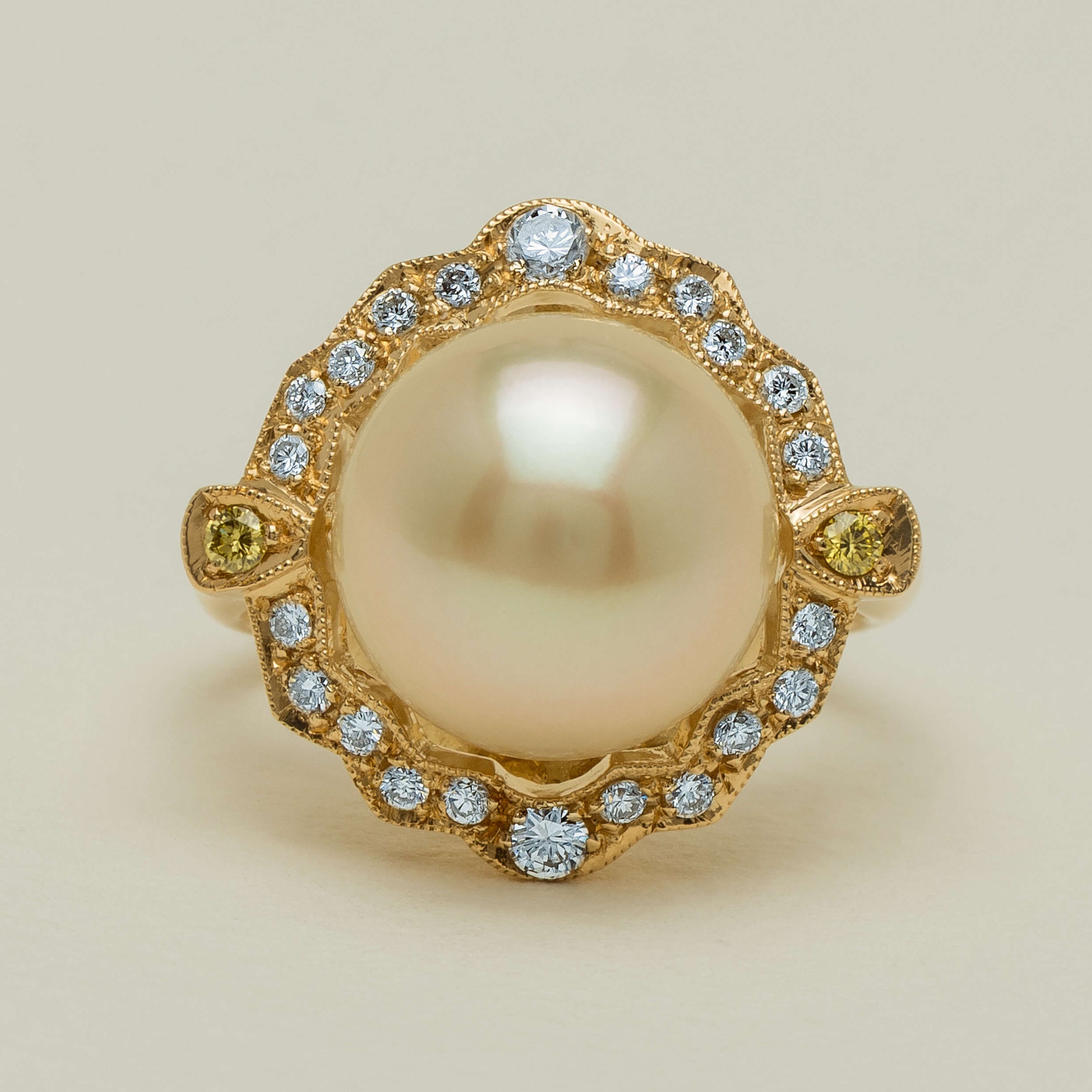 Deja Vu 18ct Yellow Gold 12.2mm South Sea Pearl Diamond Ring – Walker ...