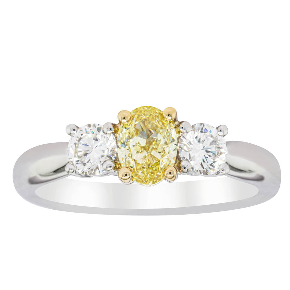 18ct White Gold Oval Cut Diamond Three Stone Ring - Walker & Hall