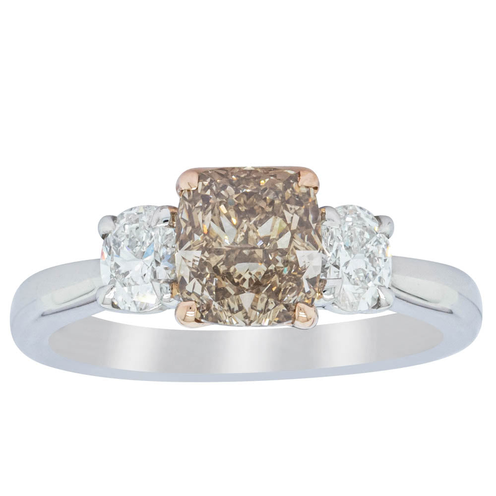 18ct White Gold Mocha Diamond Three Stone Ring - Walker & Hall