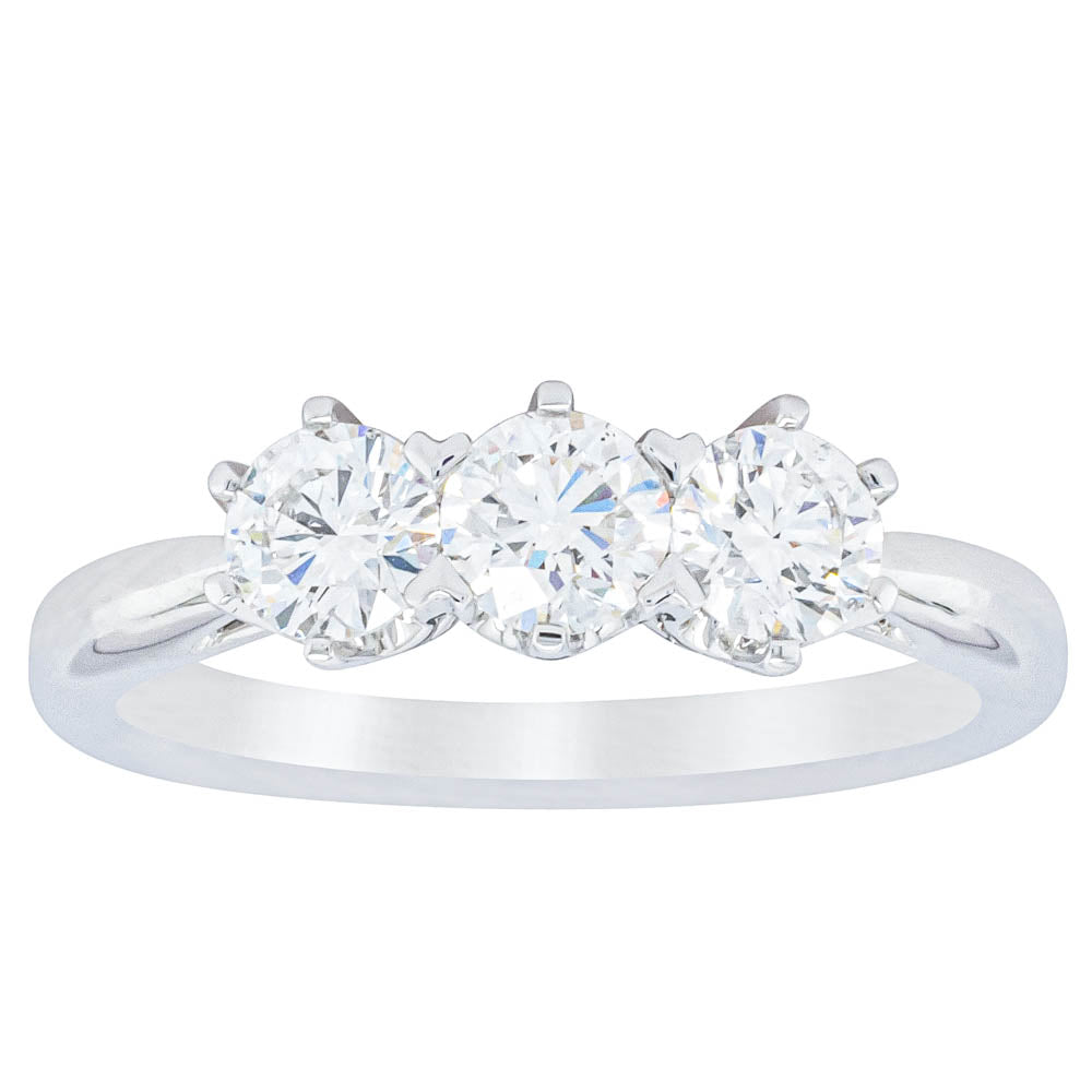 18ct White Gold .94ct Diamond Trilogy Ring - Walker & Hall