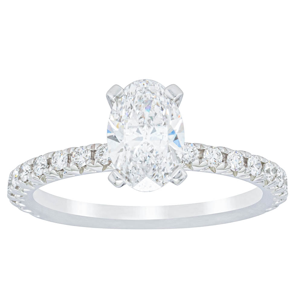 18ct White Gold 1.01ct Oval Cut Diamond Comet Ring - Walker & Hall