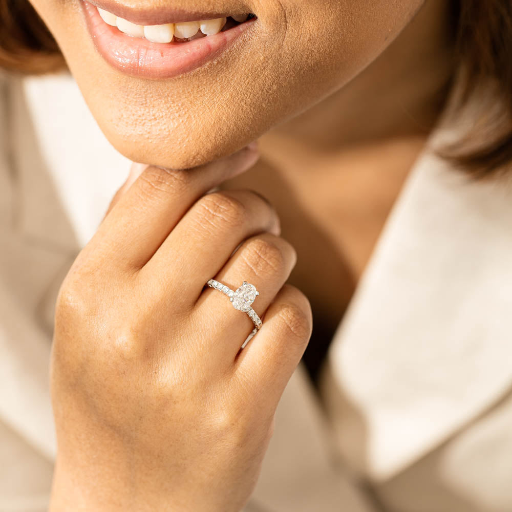 18ct White Gold 1.01ct Oval Cut Diamond Comet Ring - Walker & Hall