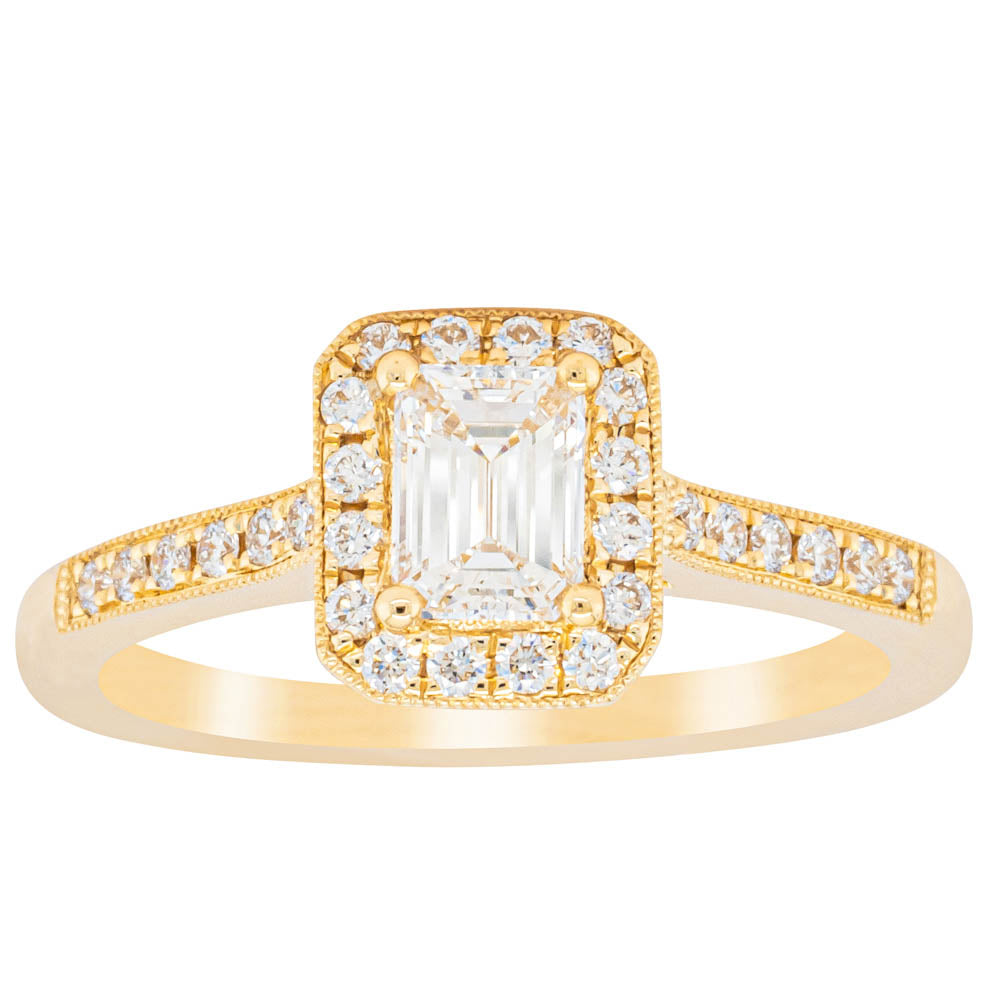 18ct Yellow Gold .50ct Emerald Cut Diamond Aria Ring - Walker & Hall