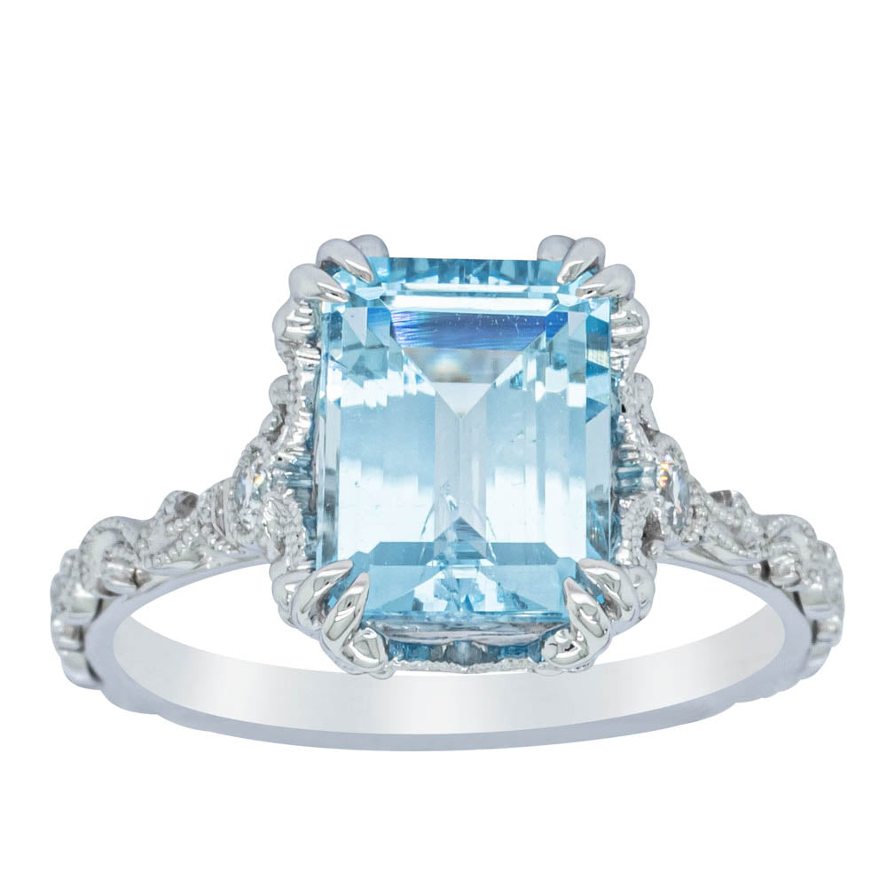 18ct White Gold Aquamarine & Diamond Romanov Ring - Walker & Hall