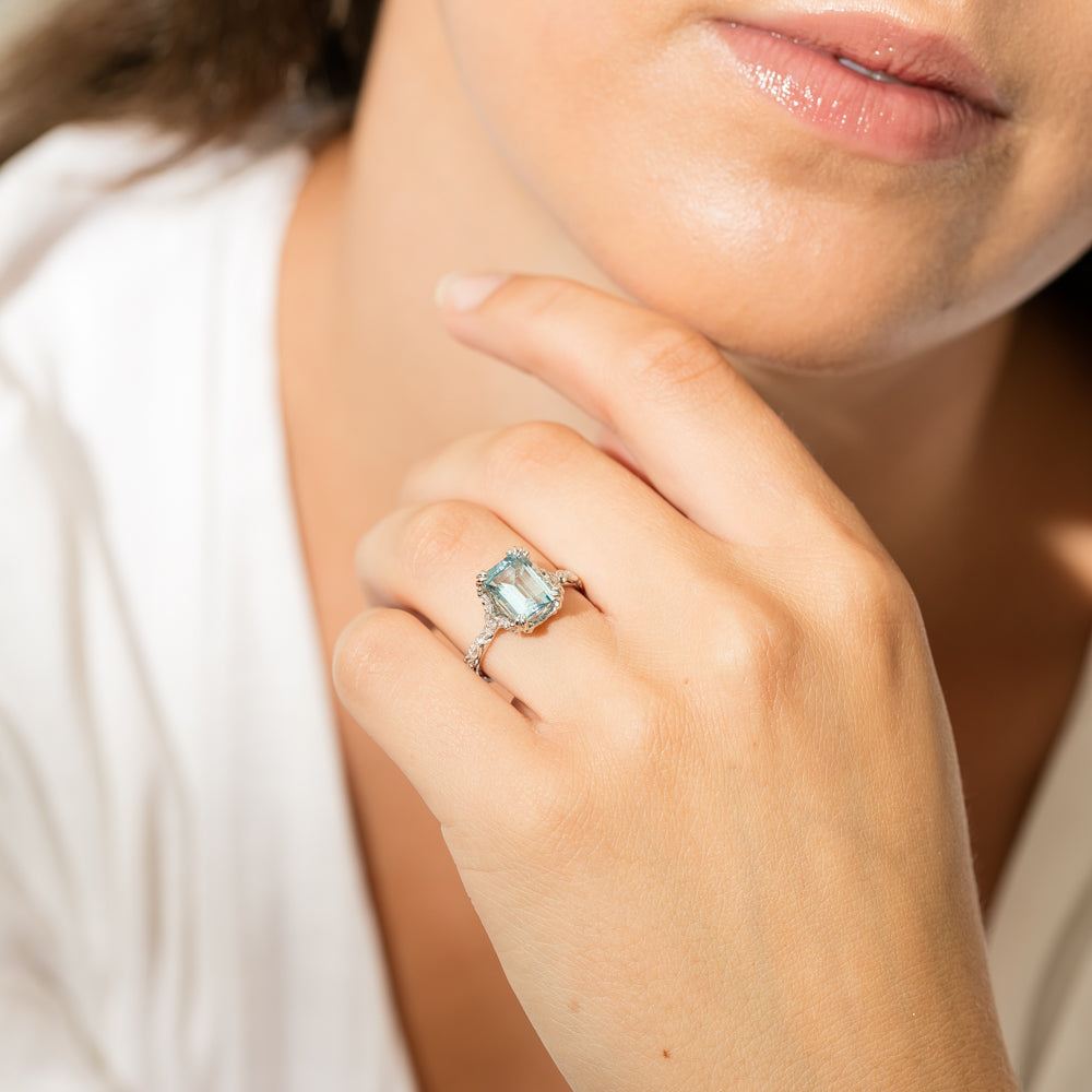 18ct White Gold Aquamarine & Diamond Romanov Ring - Walker & Hall