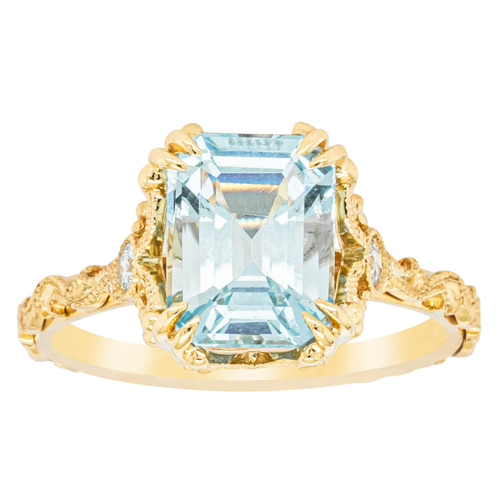 18ct Yellow Gold Aquamarine & Diamond Romanov Ring - Walker & Hall