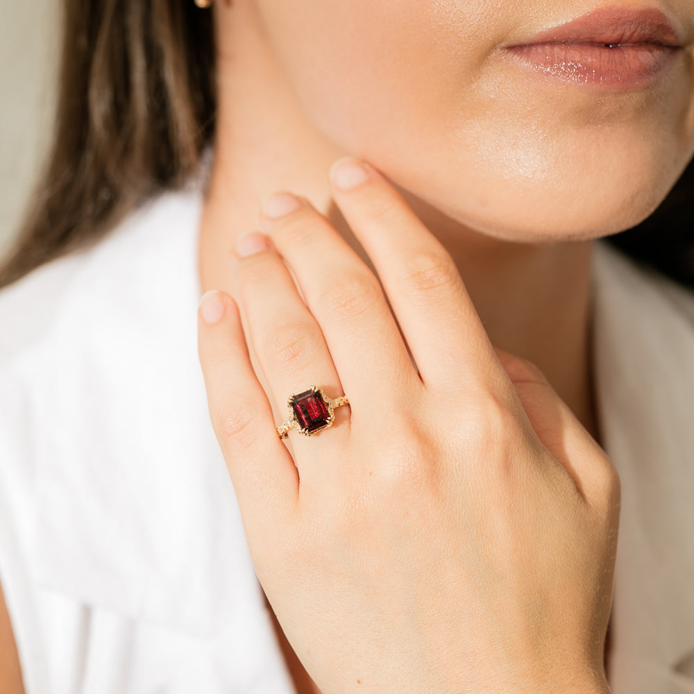 18ct Yellow Gold Garnet & Diamond Romanov Ring - Walker & Hall