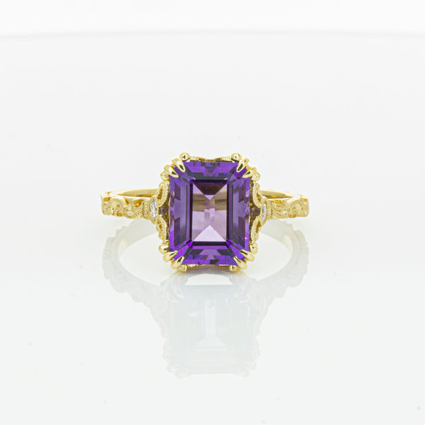 18ct Yellow Gold Amethyst & Diamond Romanov Ring - Walker & Hall