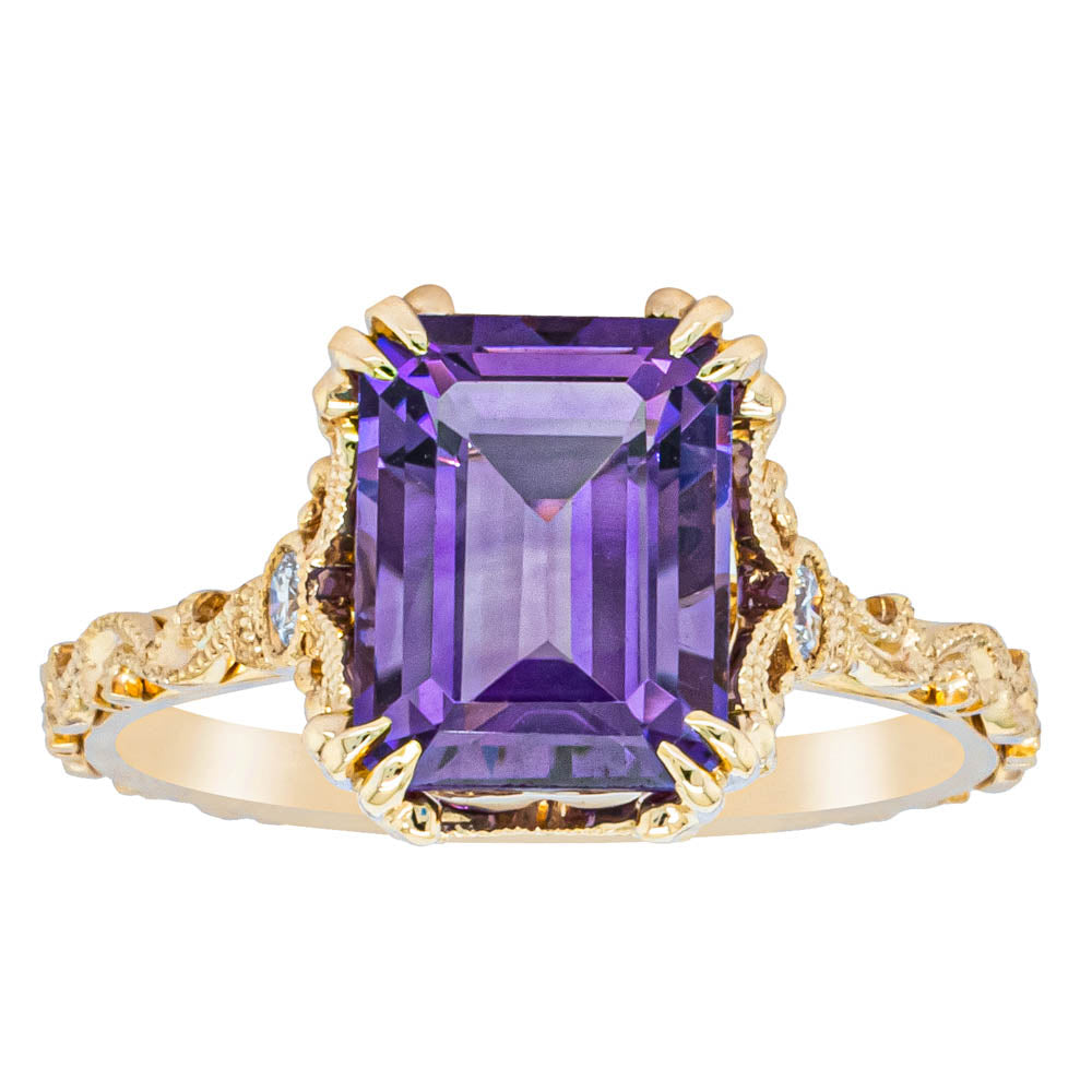 18ct Yellow Gold Amethyst & Diamond Romanov Ring - Walker & Hall