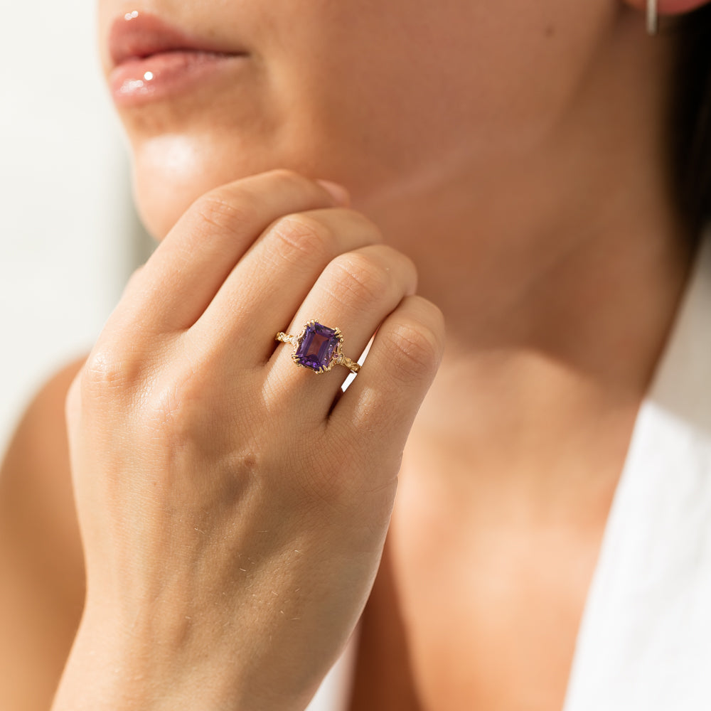 18ct Yellow Gold Amethyst & Diamond Romanov Ring - Walker & Hall