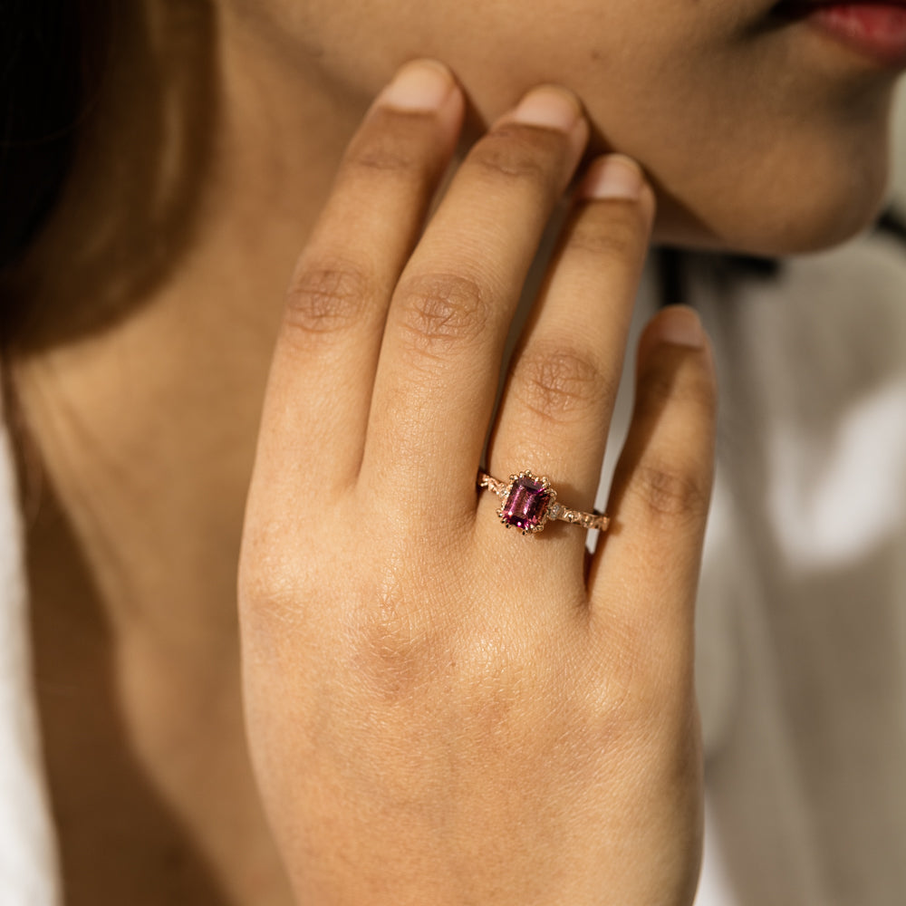 18ct Rose Gold Pink Tourmaline & Diamond Romanov Ring - Walker & Hall