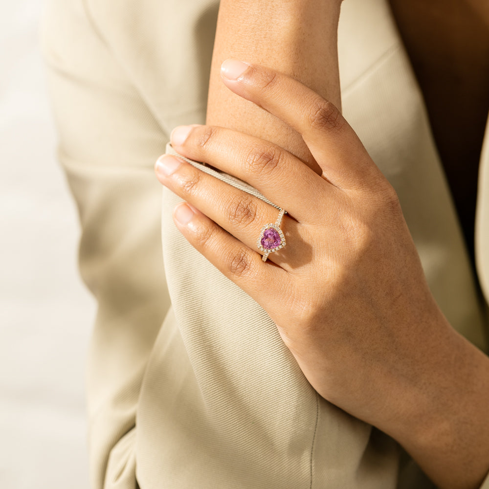 18ct Yellow Gold Pink Sapphire & Diamond Sierra Ring - Walker & Hall