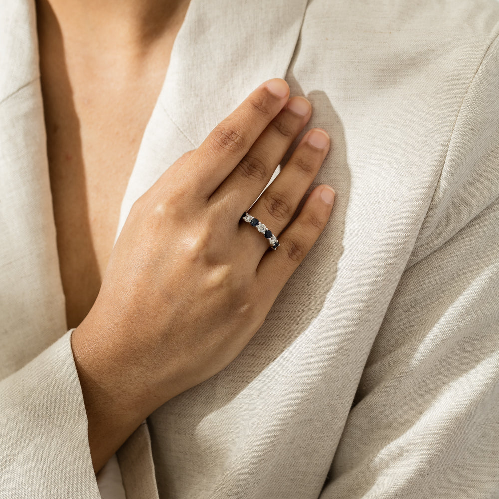 18ct White Gold .88ct Sapphire & Diamond Panorama Ring - Walker & Hall