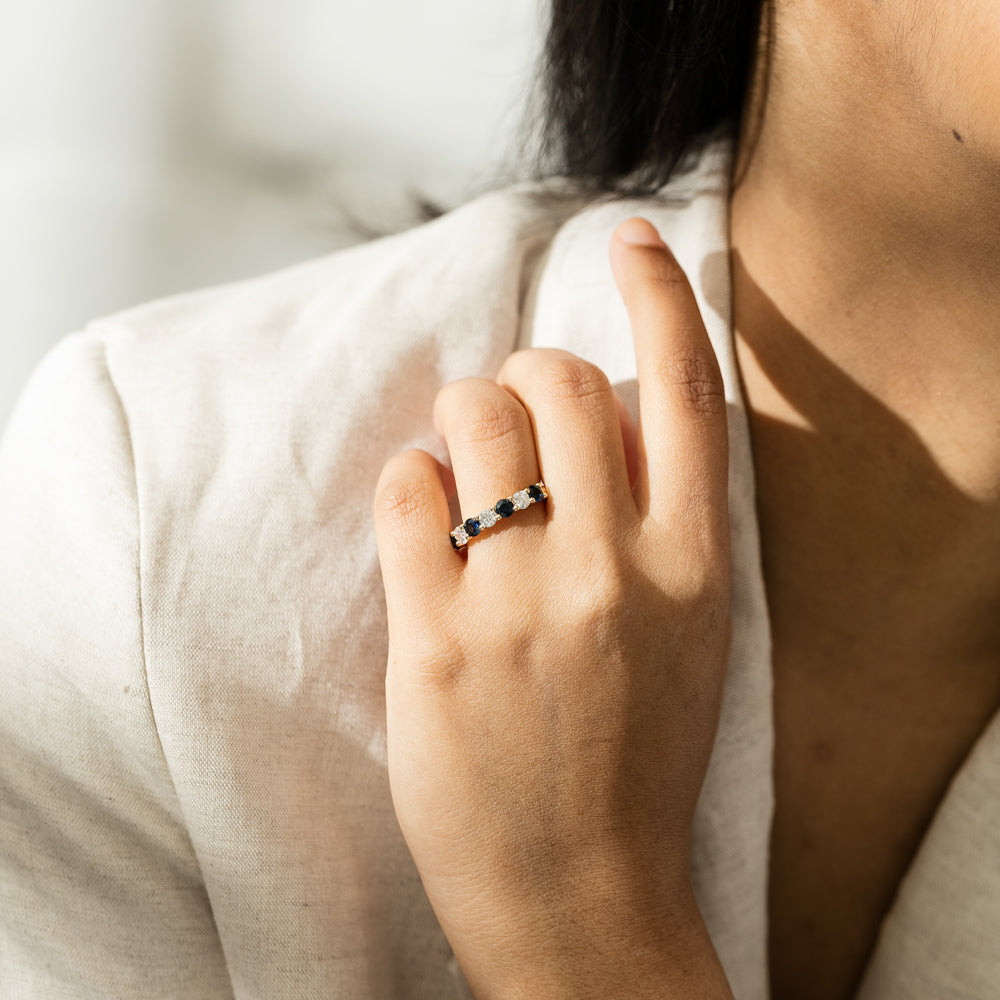 18ct Yellow Gold .85ct Sapphire & Diamond Panorama Ring - Walker & Hall