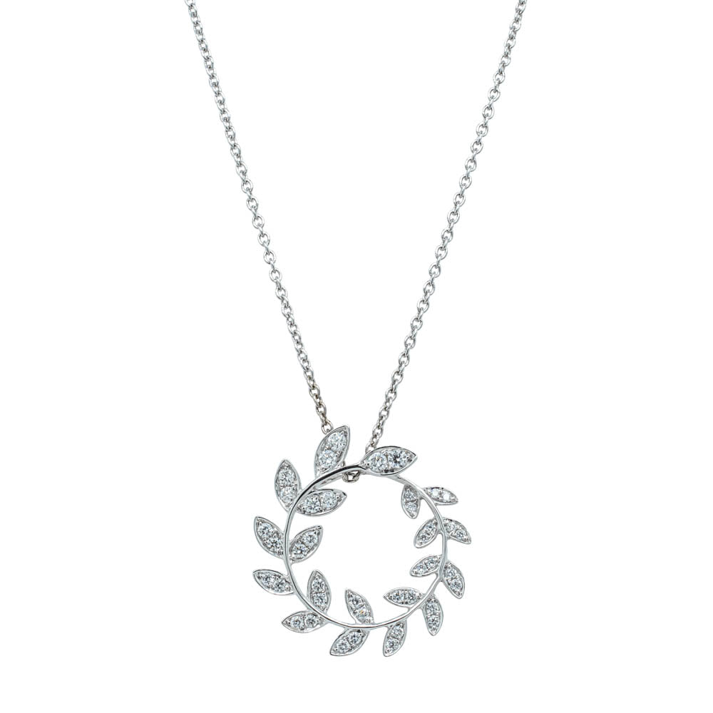 18ct White Gold .30ct Diamond Laurel Pendant - Walker & Hall