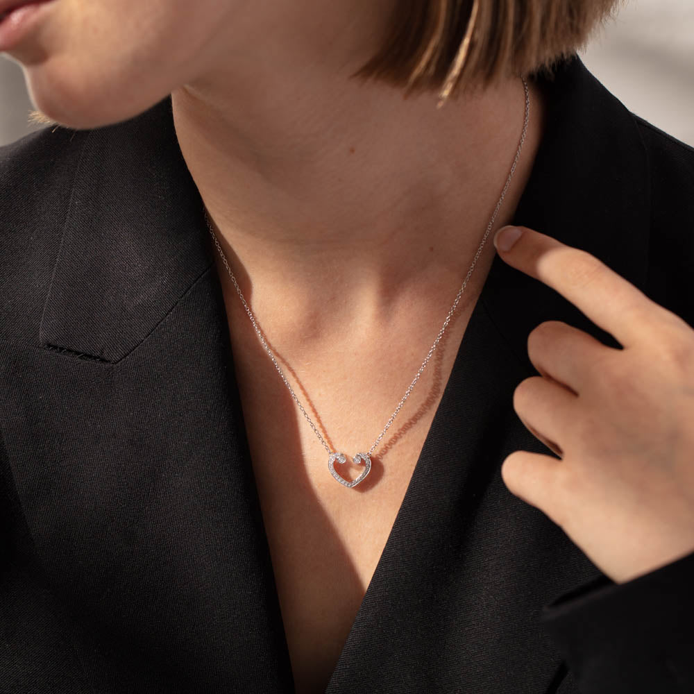 18ct White Gold Diamond Koru Heart Pendant - Walker & Hall