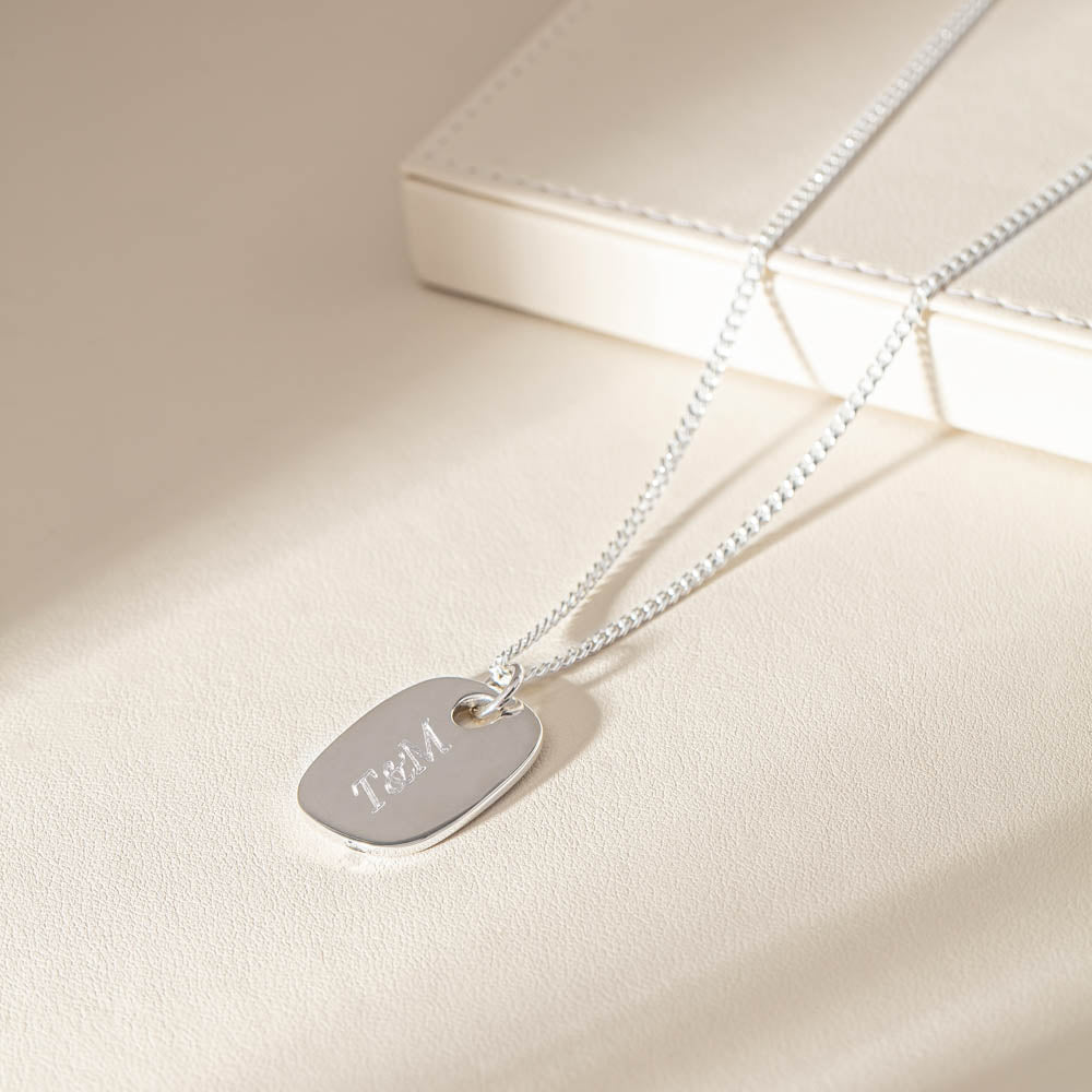 Sterling Silver ID Pendant With Curb Chain - Walker & Hall
